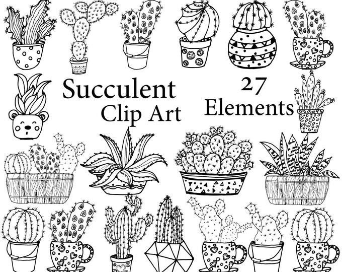 Succulent Clipart: cactus Clipart Doodle Cactus - Etsy
