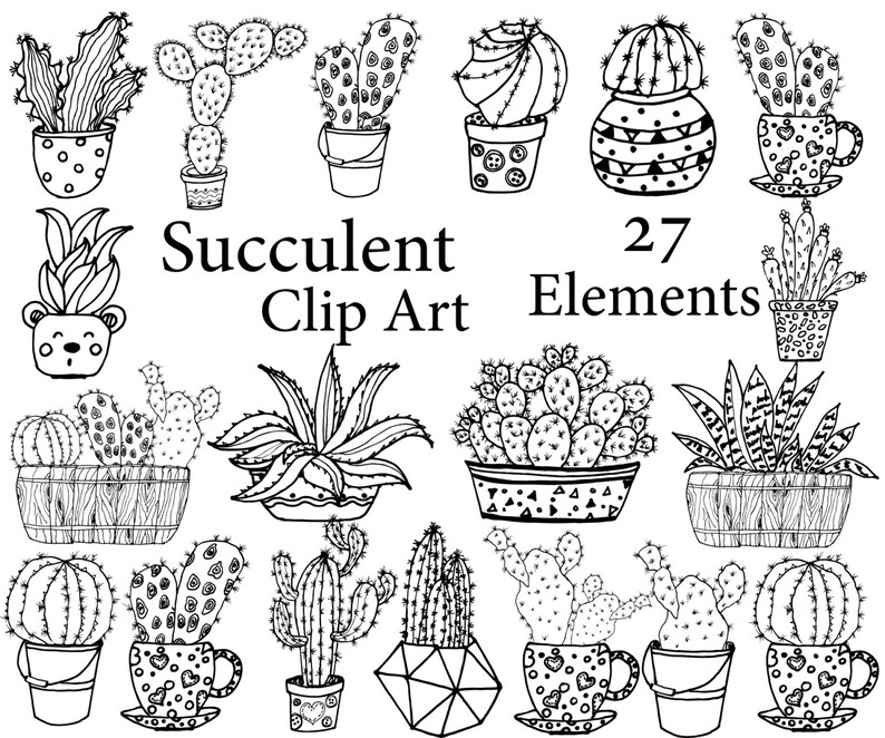 Succulent Clipart: CACTUS CLIPART Doodle Cactus | Etsy