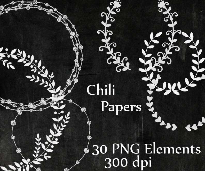 Chalkboard Laurels Wreath Clipart: "chalkboard CLIP Art" Hand Drawn ...