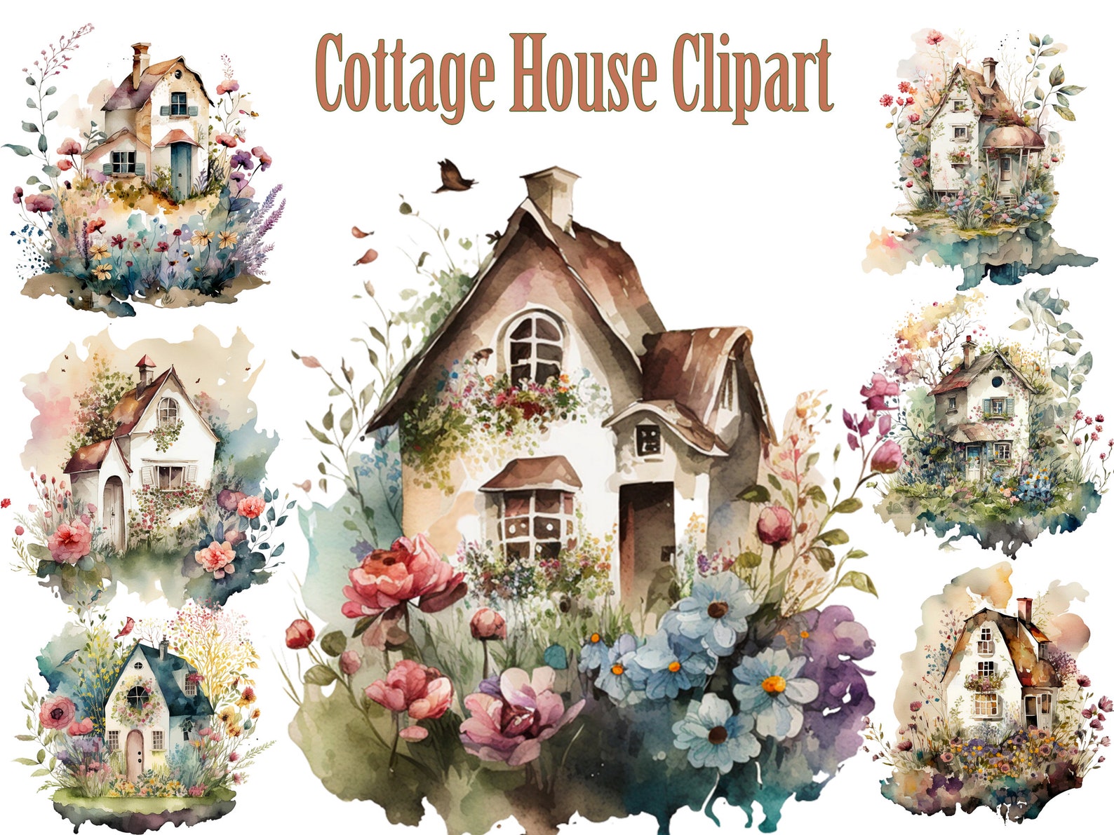 Cute Cottage Clipart, Watercolor Houses,cozy Cottage Png,village Houses ...