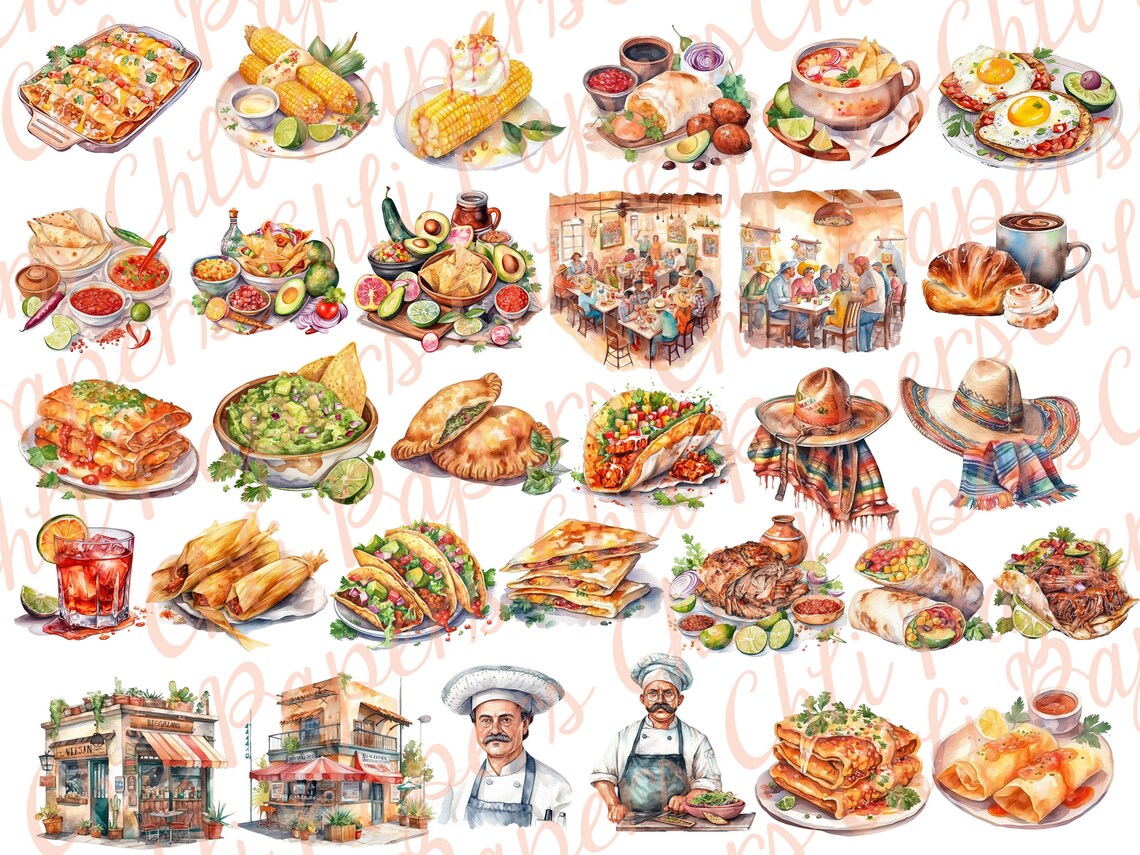 Watercolor Mexican Food Clipartmexican Clipartmexican - Etsy