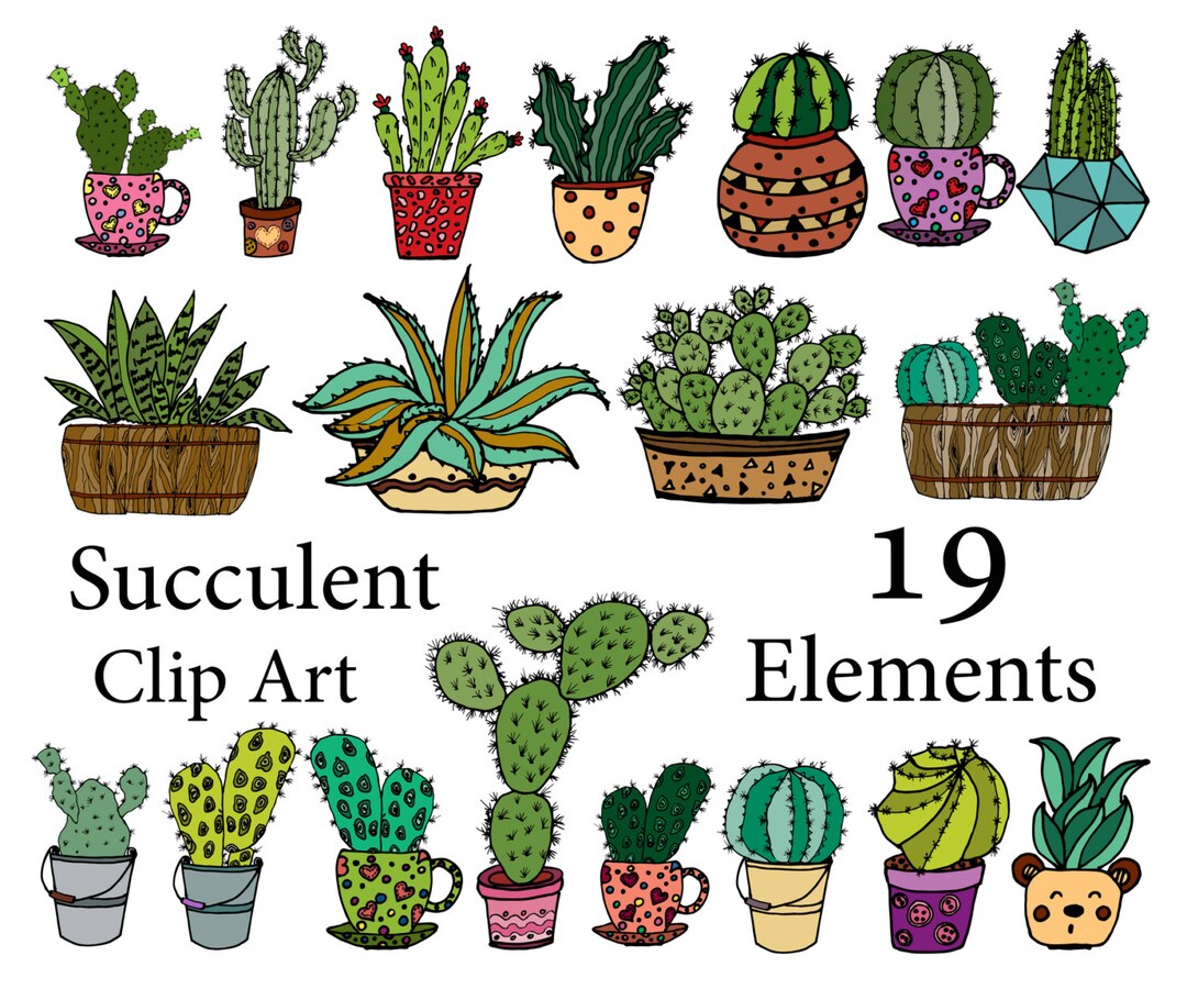 Succulent Clipart: "cactus Clipart" Doodle Cactus Clipart Line Art ...