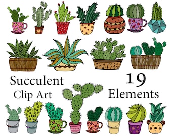 Succulent Clipart: cactus Clipart Doodle Cactus - Etsy