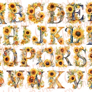Sunflower Alphabet Clipart,floral Letters Png,sunflower Monogram Png ...