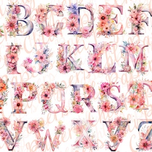 Floral Alphabet Clipart,floral Letters Png,watercolor Alphabet Png ...