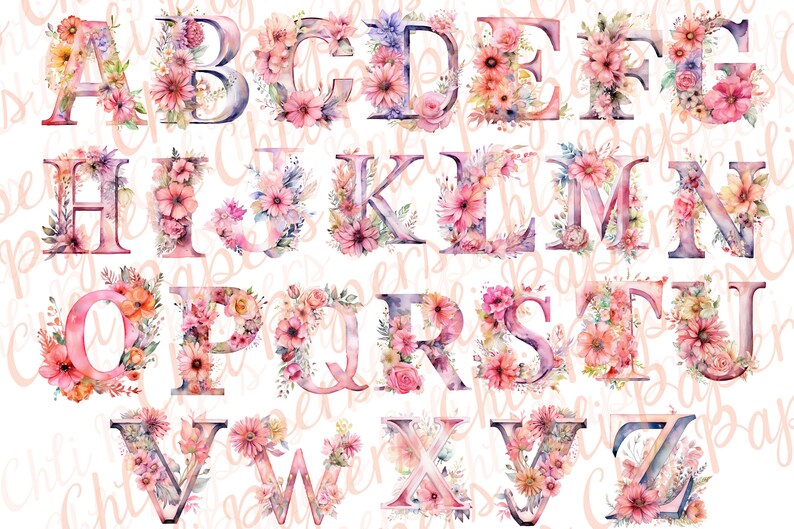 Floral Alphabet Clipart,floral Letters Png,watercolor Alphabet Png ...
