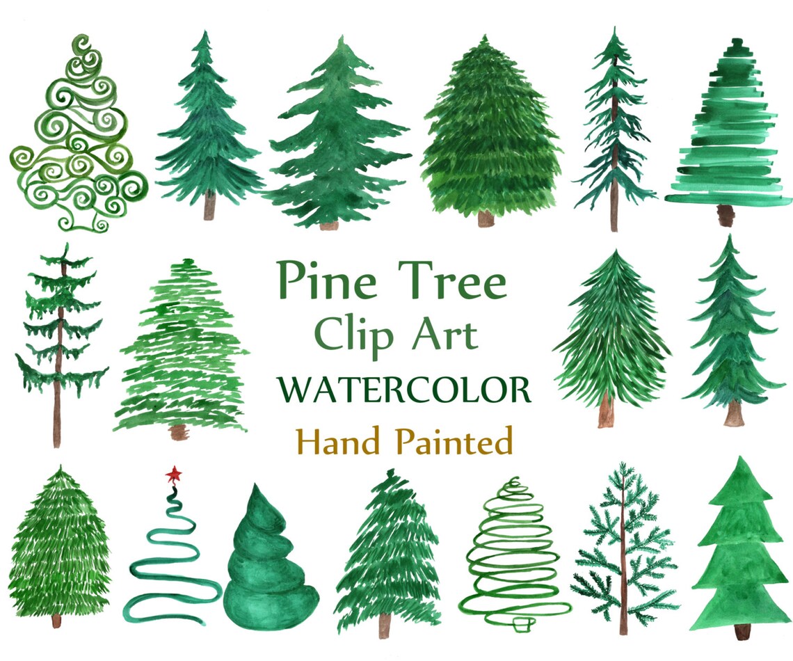 Watercolor Pine Trees Clipart: christmas TREE | Etsy