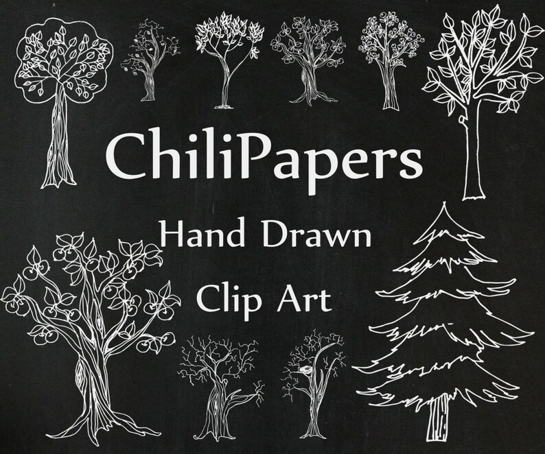 Chalkboard Trees Clipart: "tree Clipart" Chalk Doodle Trees Clipart ...