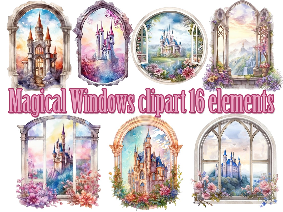 Fantasy Castle Windows,magical Bundle Graphics,fantasy Clipart,window ...