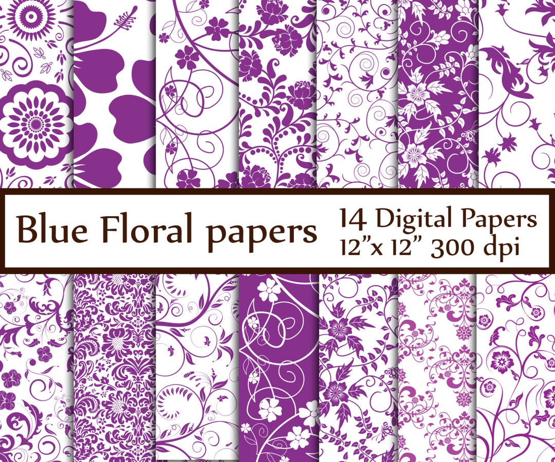Purple Floral Digital Paper: "floral Paper" Printable Flowers Paper ...