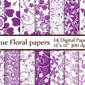 Purple Floral Digital Paper: "floral Paper" Printable Flowers Paper ...
