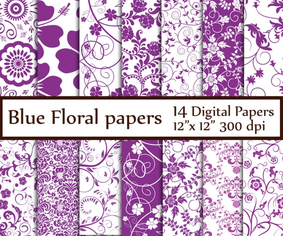 Purple Floral Digital Paper: floral Paper | Etsy