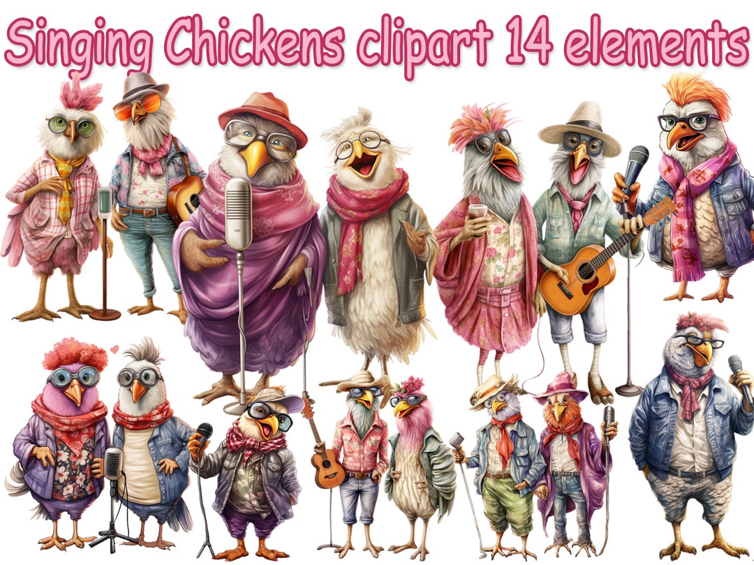 Funny Chickens Clipart,singing Chickens Clipart,funny Cute Rooster ...