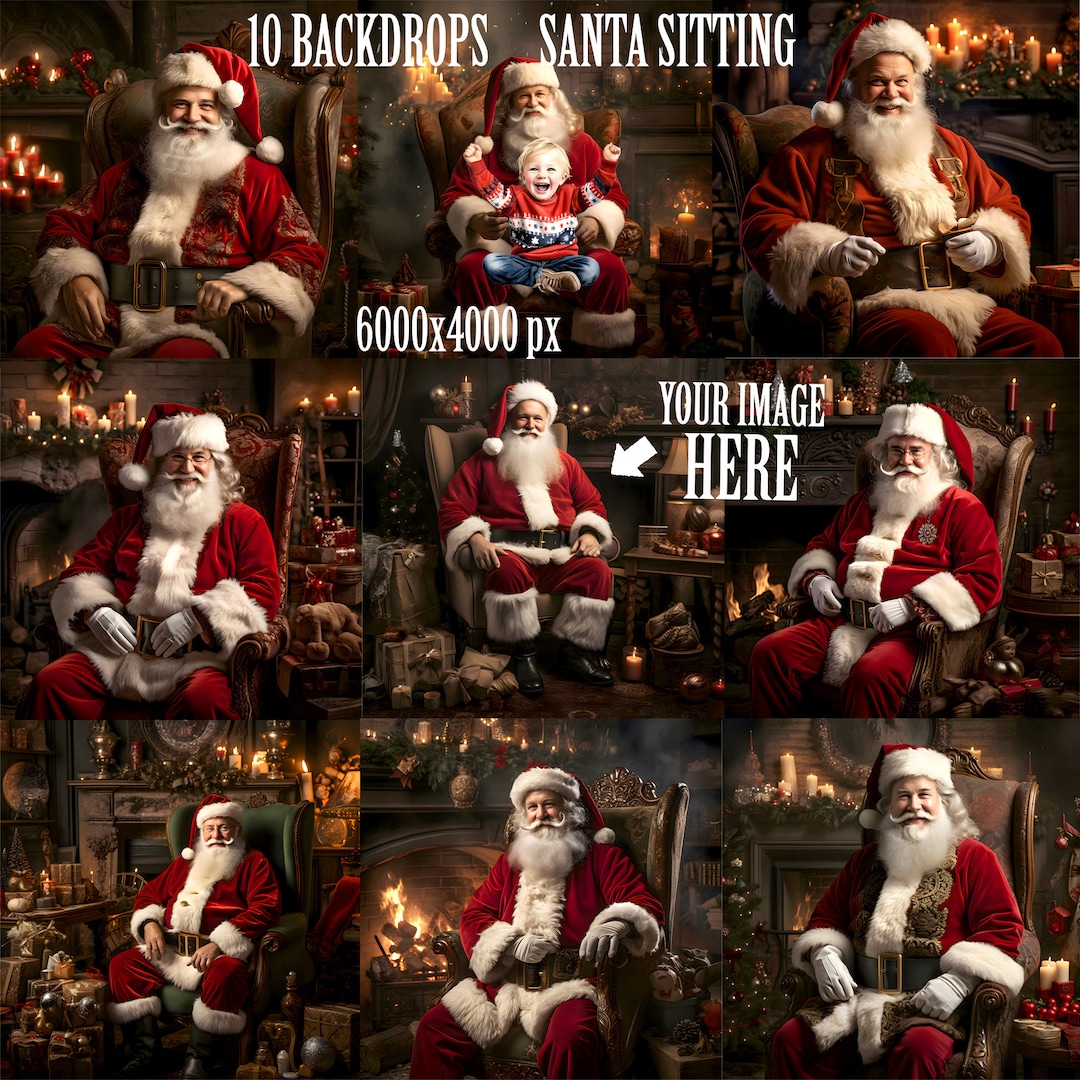 Santa Claus Christmas Digital Backdrop Santa Sitting Backdrops,santa's ...