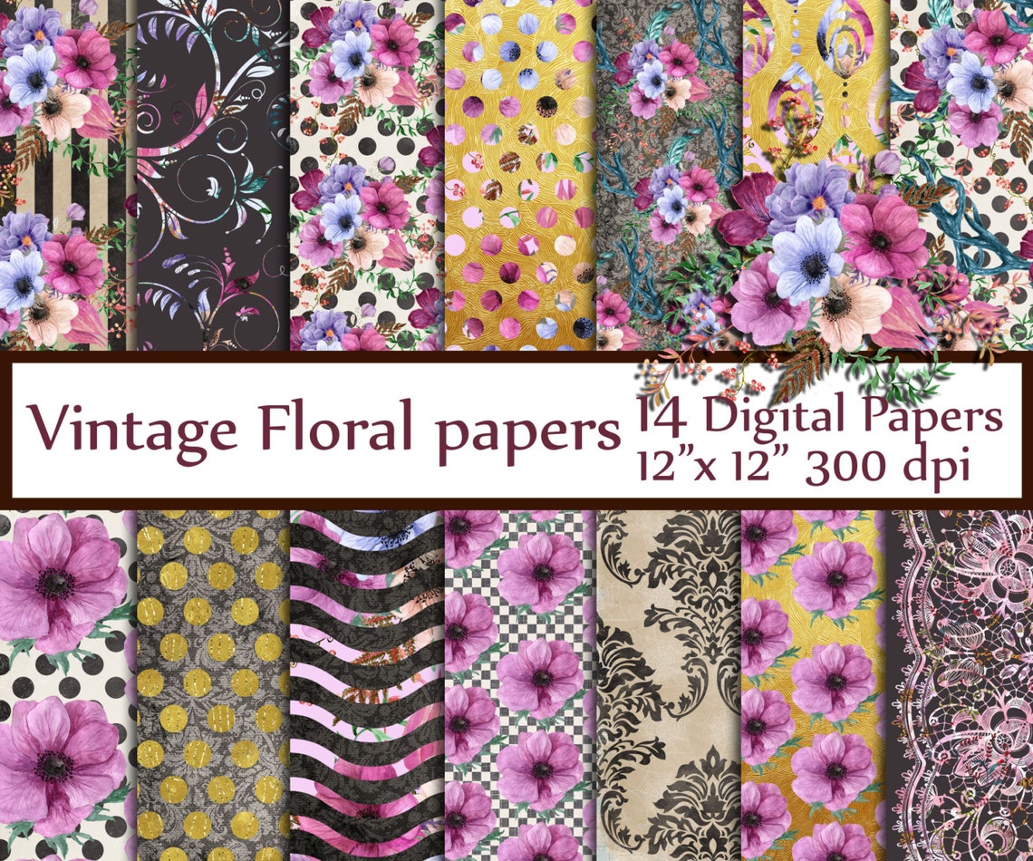 Floral Digital Paper Pack: floral DIGITAL Papers | Etsy