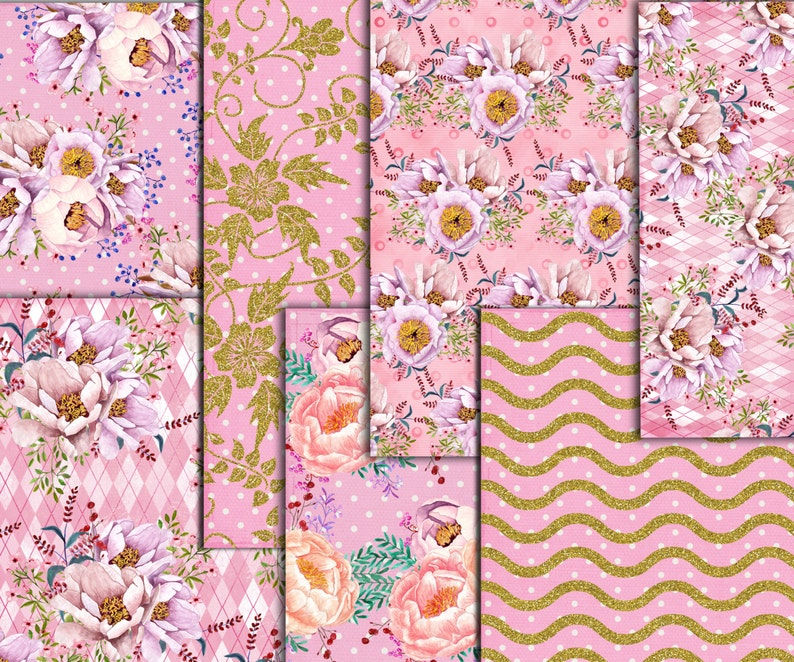Pink Digital Paper Pack: floral DIGITAL Papers - Etsy