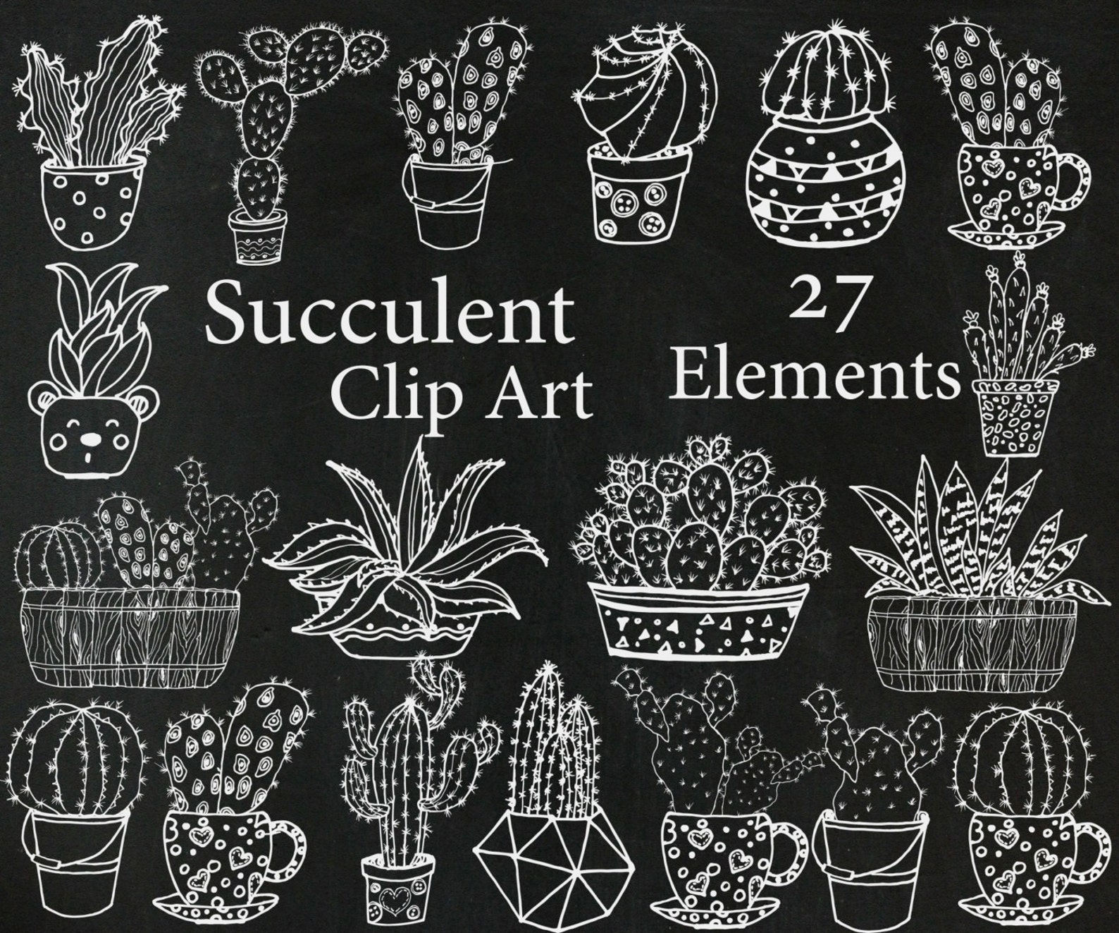 Chalkboard Succulent Clipart: CACTUS CLIPART | Etsy