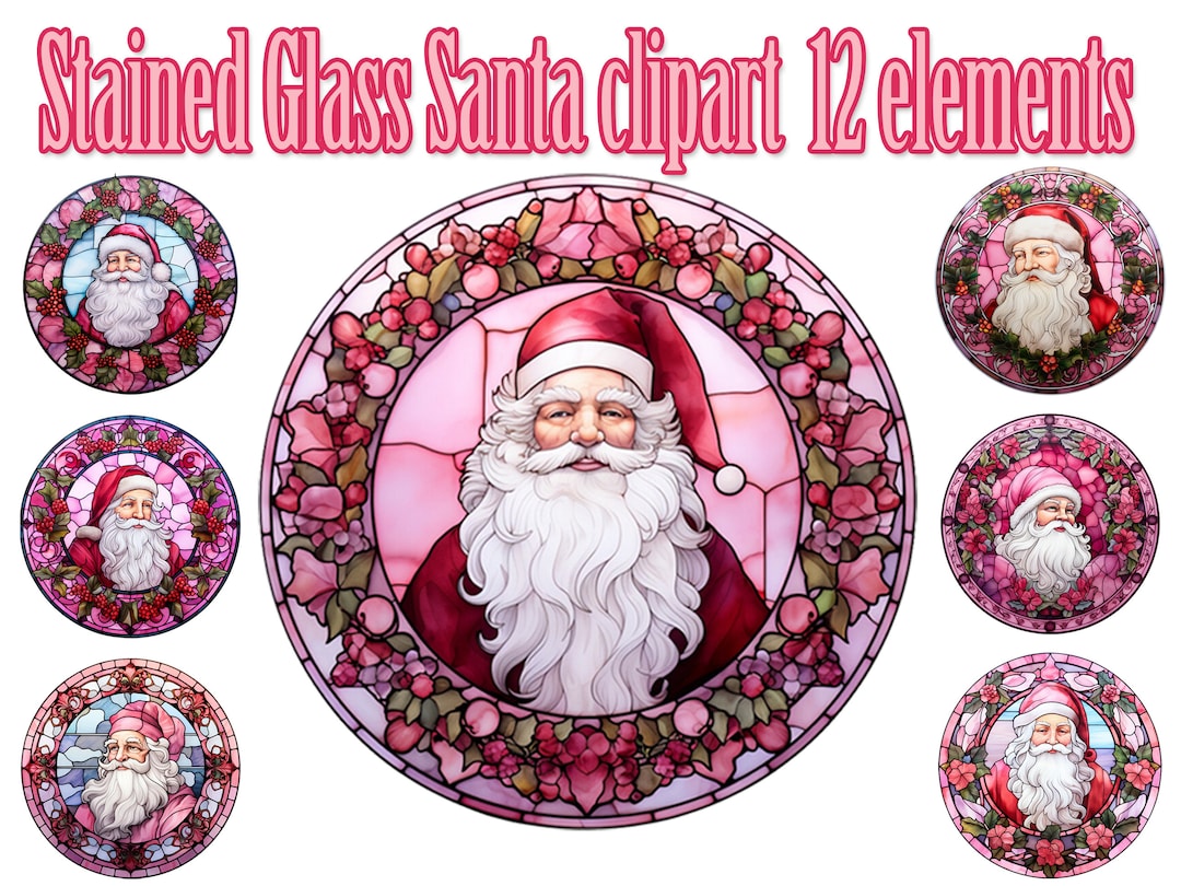 Stained Glass Santa Clipart,christmas Clipart,santa Coasters Png,santa ...