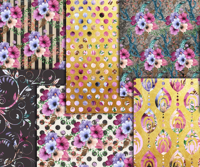 Floral Digital Paper Pack: floral DIGITAL Papers | Etsy
