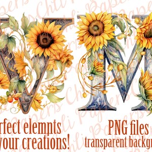 Sunflower Alphabet Clipart,floral Letters Png,sunflower Monogram Png ...