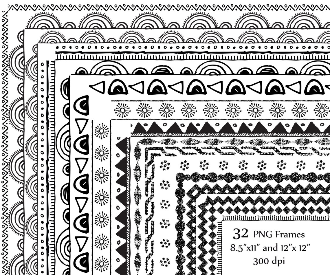 Doodle Frame Clipart: frame Clipart Doodle Border | Etsy