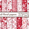 Red Floral Digital Paper: "floral Papers" Floral Backgrounds Flower ...