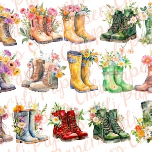 Boots With Flowers. Floral Boots Clipart,spring Flower Boots,raining ...