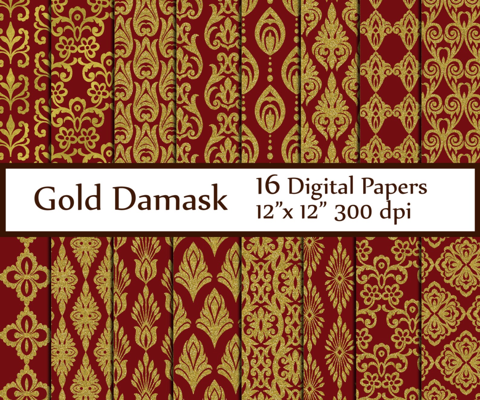 Gold Wedding Damasks: gold WEDDING Paper Maroon | Etsy
