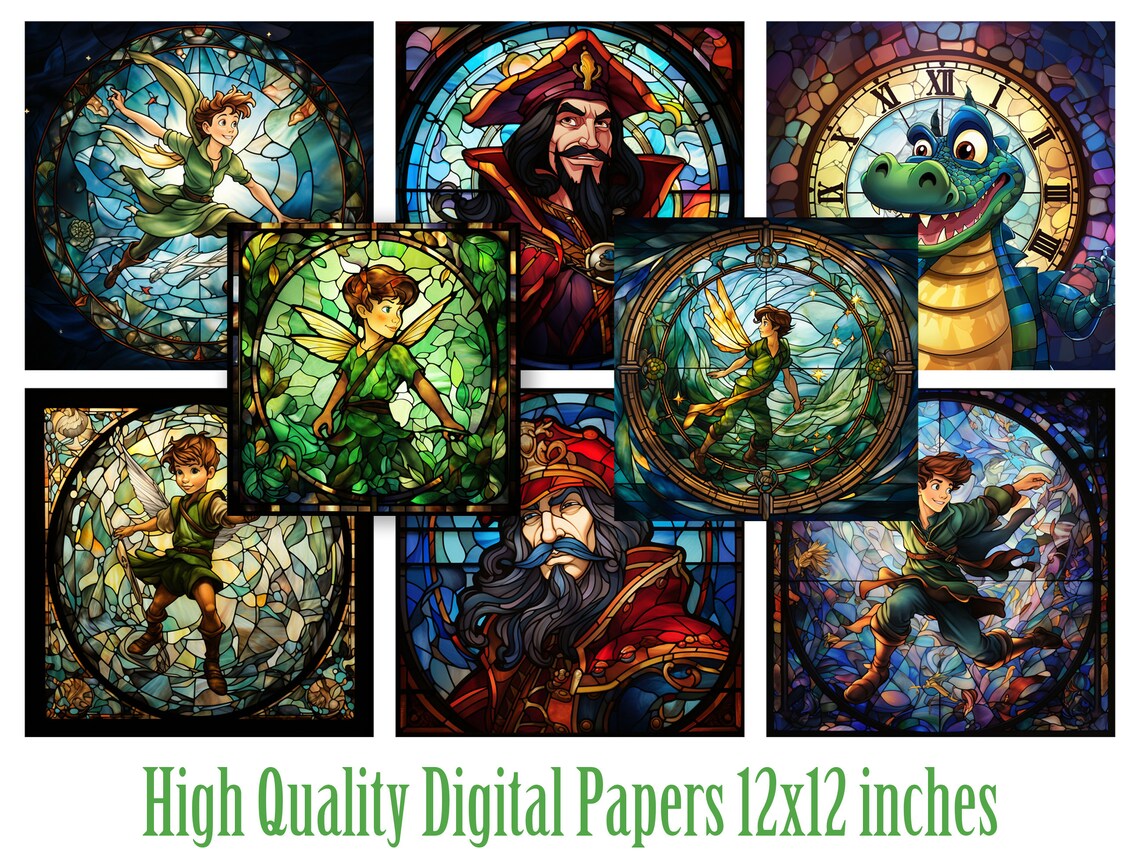 Peter Pan Digital Papers,stained Glass Digital Papers,stained Glass ...