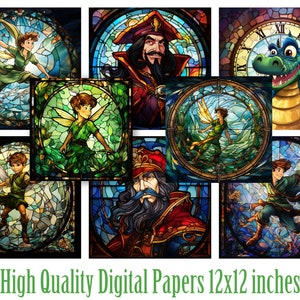 Peter Pan Digital Papers,stained Glass Digital Papers,stained Glass ...