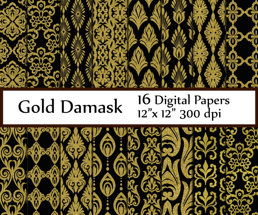 Black and Gold Digital Paper: "black DAMASK Paper" Black Gold Papers ...