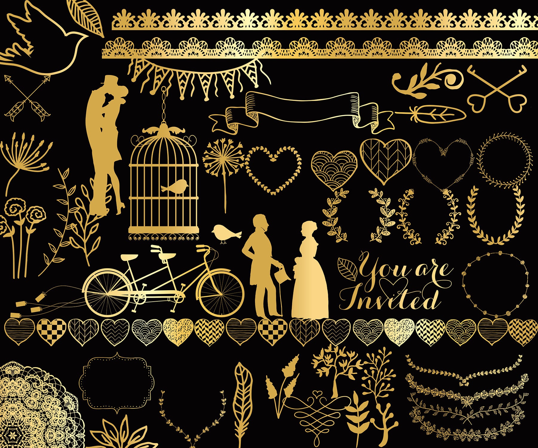 Gold Wedding Clipart: wedding CLIP Art Gold - Etsy
