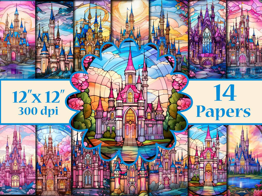 Princes Castle Digital Papers,stained Glass Digital Papers,fairytale ...