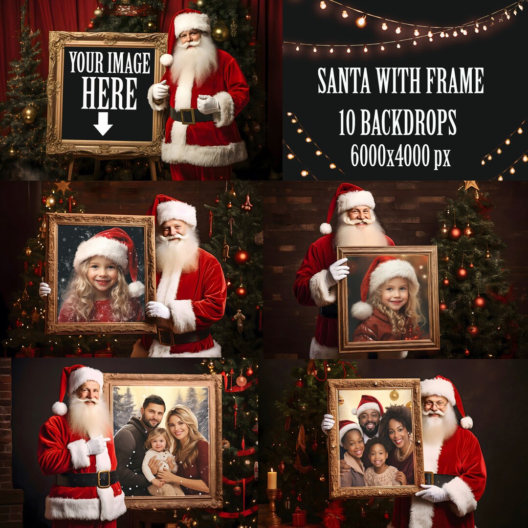 Santa Holding Phot Frame Backdrop, Christmas Digital Backdrop, Santa ...