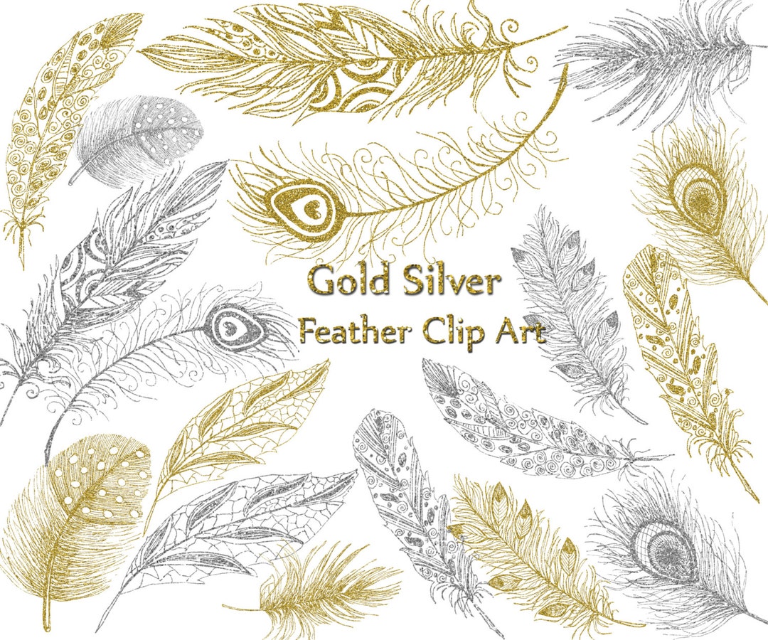 Gold Siver Feather Clipart: "feather CLIP Art" Glitter Feathers ...