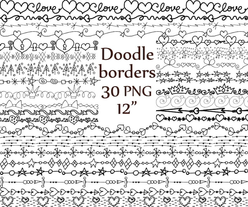 Doodle Borders Clipart: borders CLIP Art Hart - Etsy
