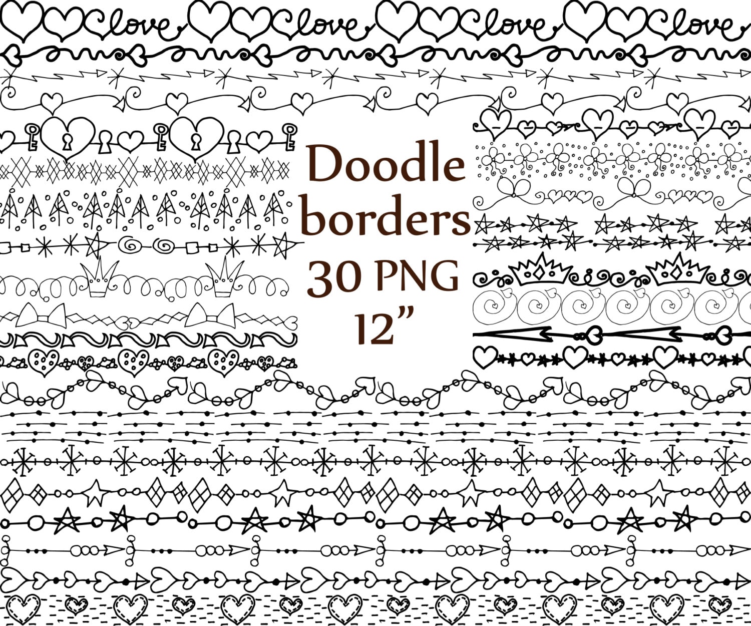 Doodle Borders Clipart: borders CLIP Art Hart | Etsy Canada