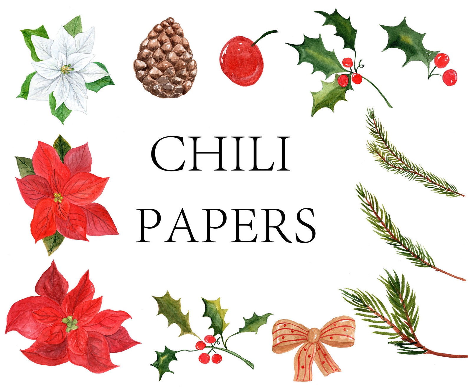 Poinsettias Clipartwatercolor Poinsettias Christmas Clipart | Etsy