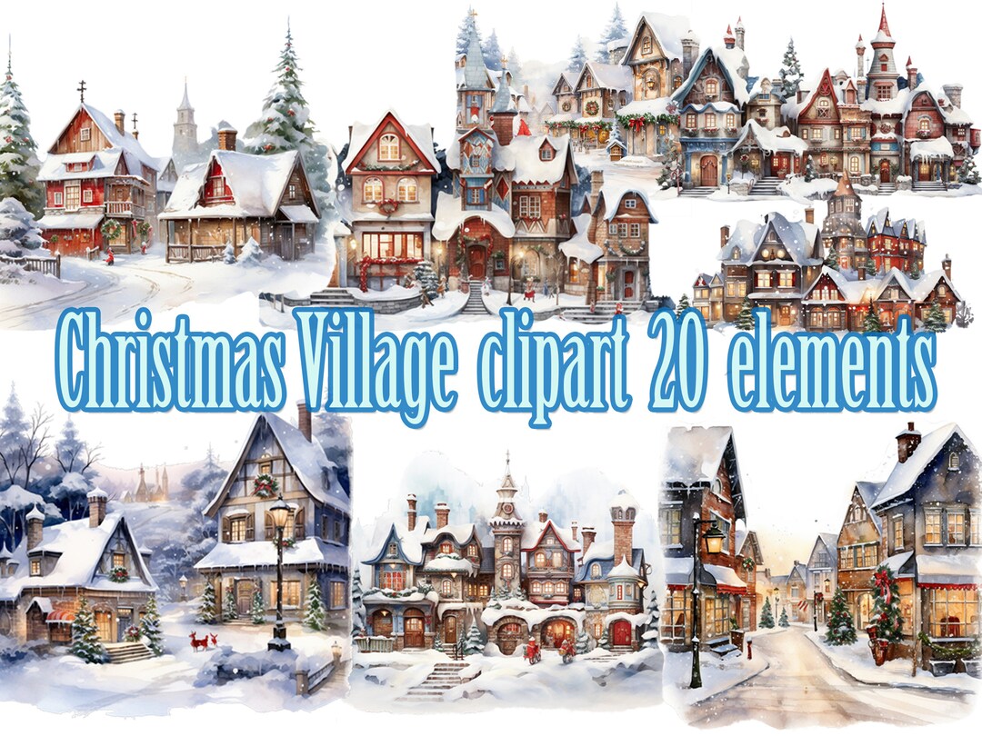 Christmas Village Clipart,snow Scene Clipart,winter Village Clipart ...