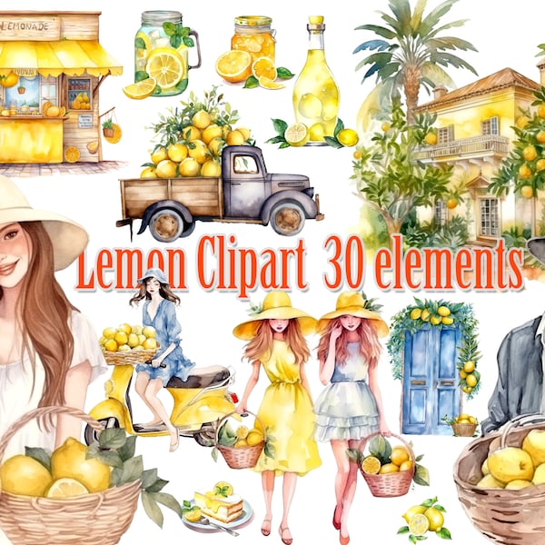 Lemon Watercolor Clipart - Etsy