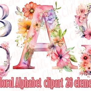 Floral Alphabet Clipart,floral Letters Png,watercolor Alphabet Png ...
