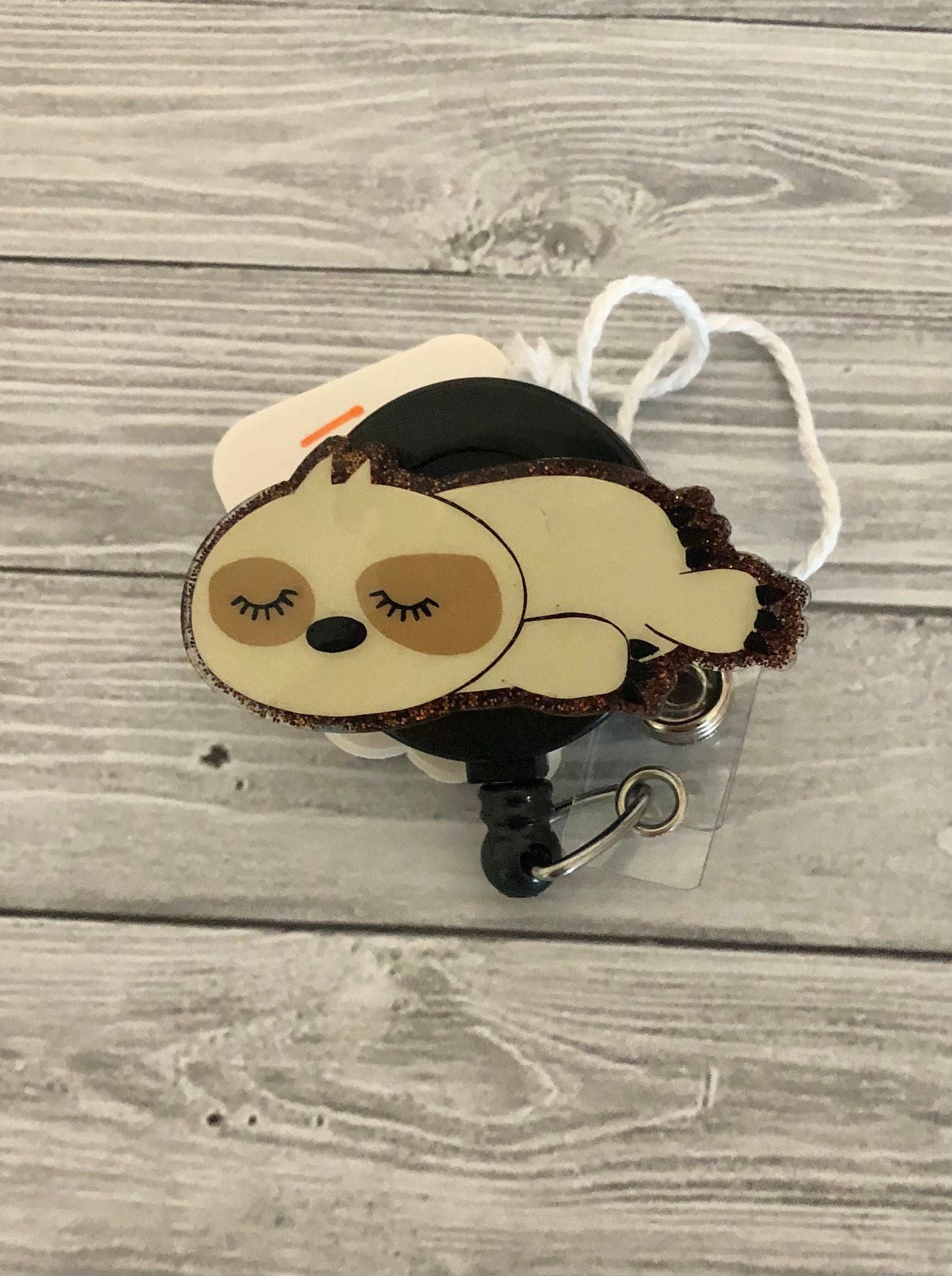 Glitter sloth badge reel sloth badge holder animal badge | Etsy