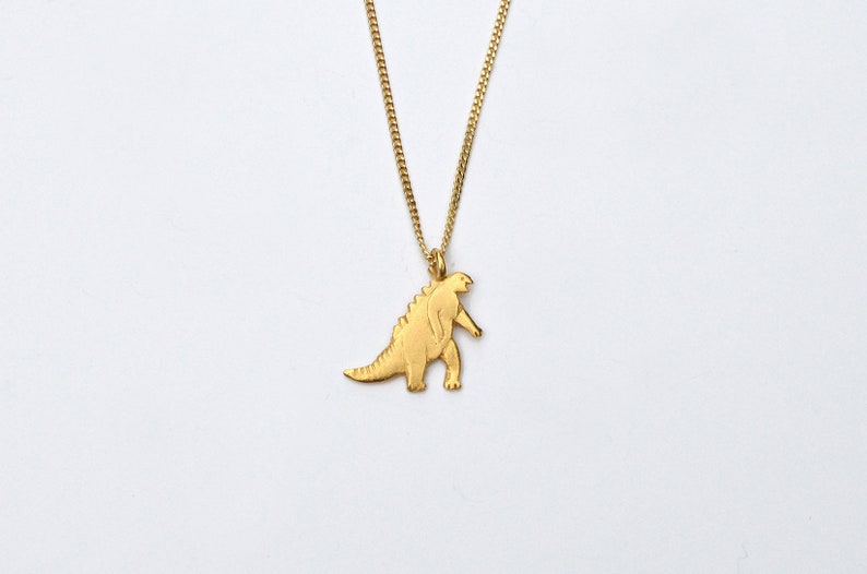 Godzilla Pendant. Gold Plated Chain Necklace - Etsy