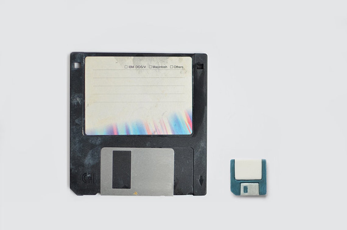 Floppy Disc Pin White and Blue Ceramics - Etsy