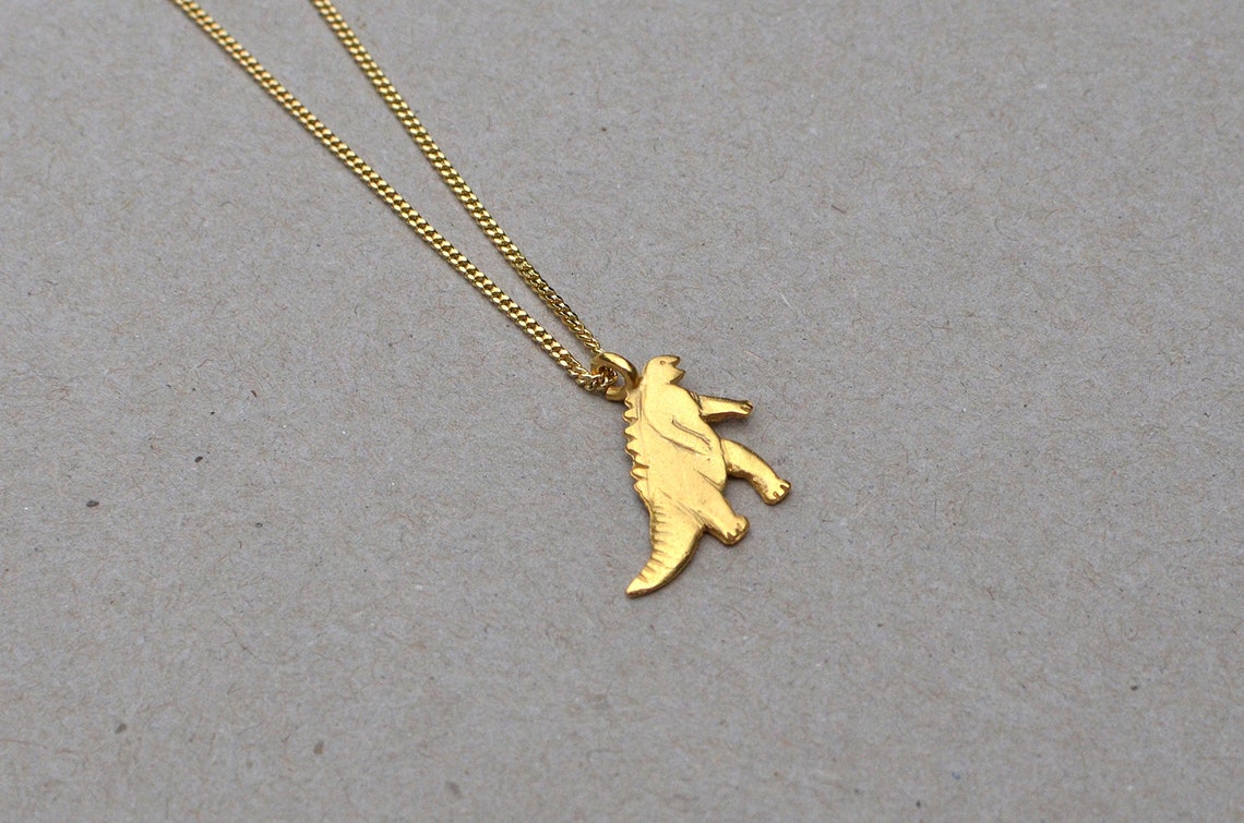 Godzilla Pendant. Gold Plated Chain Necklace - Etsy