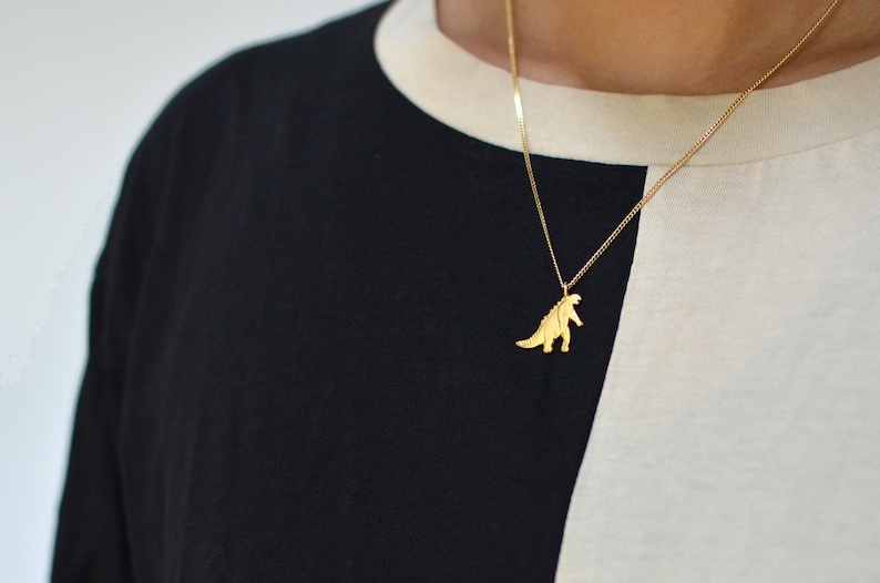 Godzilla Pendant. Gold Plated Chain Necklace - Etsy