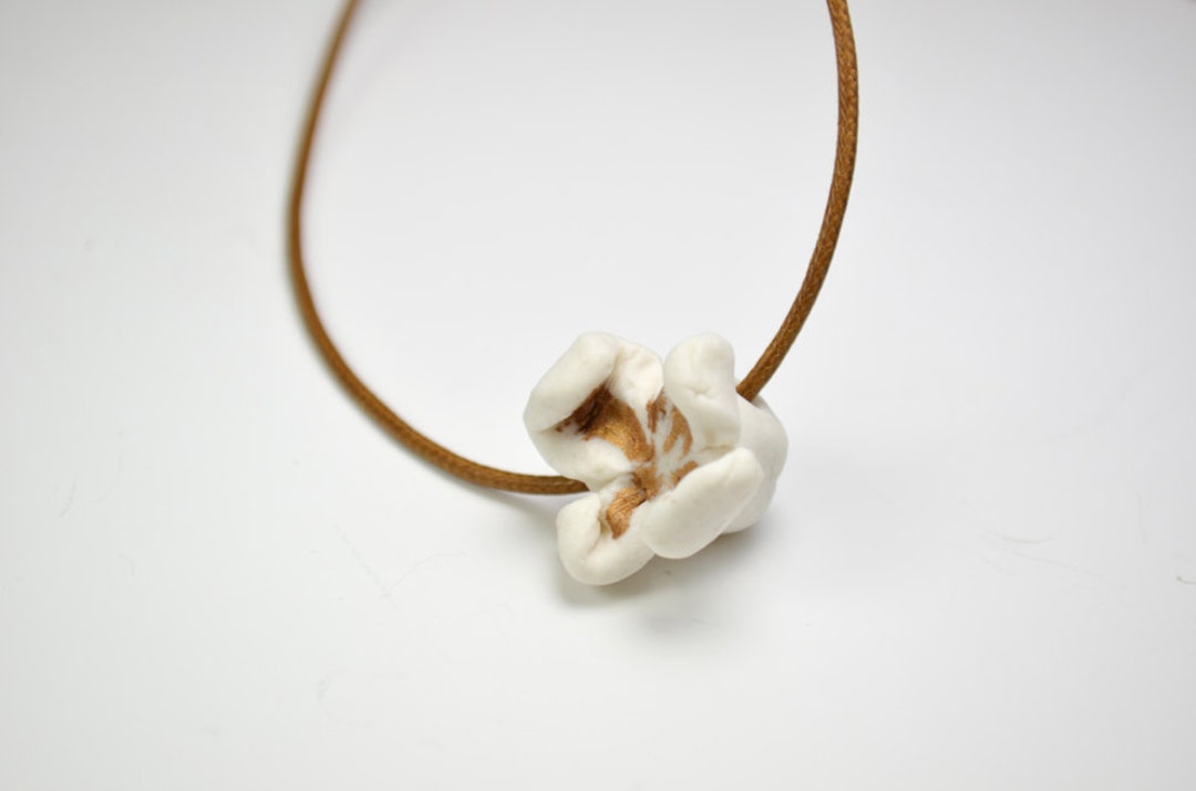 Popcorn Necklace, Porcelain, White Ceramic, Brown Cotton Rope - Etsy