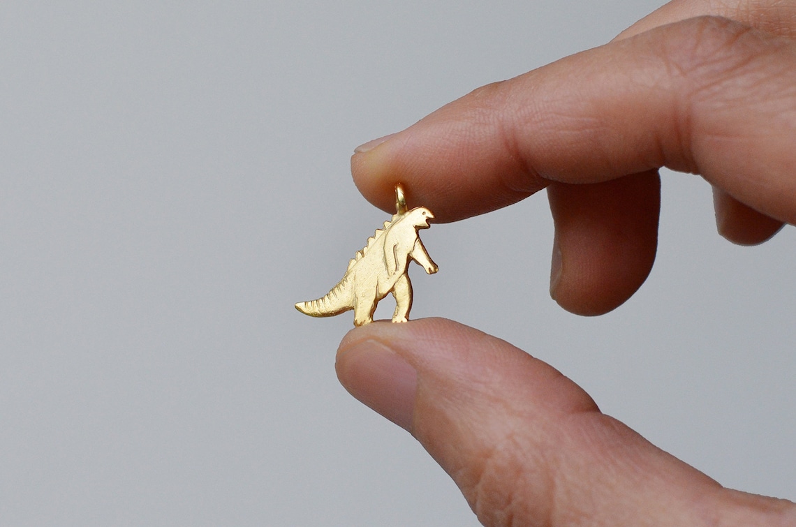 Godzilla Pendant. Gold Plated Chain Necklace - Etsy