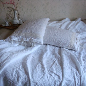 Shabby Chic Linen Sham With Lace and Ties Linen Pillow Case French ...