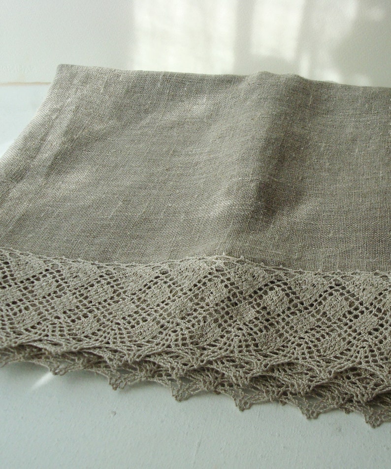Round Tablecloth With Lace. Burlap Linen Tablecloth . Custom - Etsy